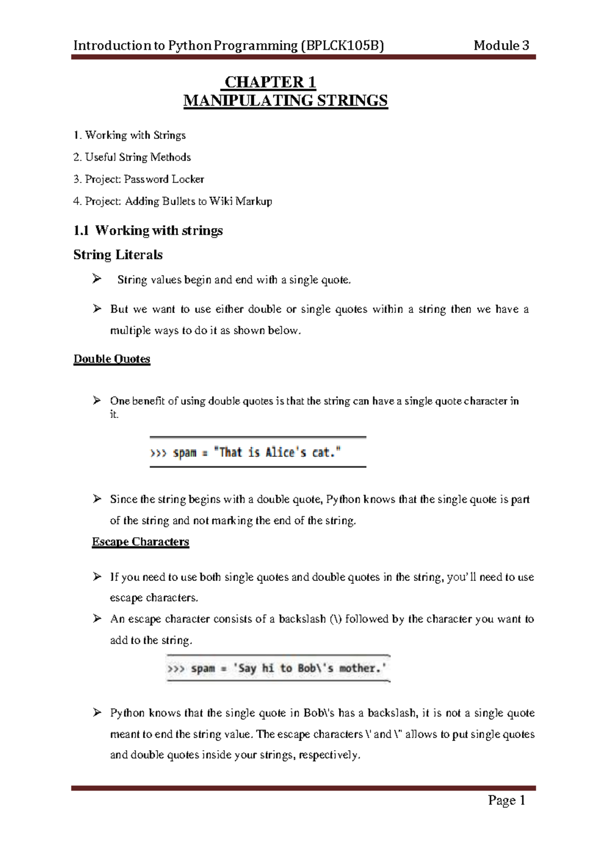 Introduction to Python Programming (BPLCK105B) Module 3: String Manipulation and - Studocu