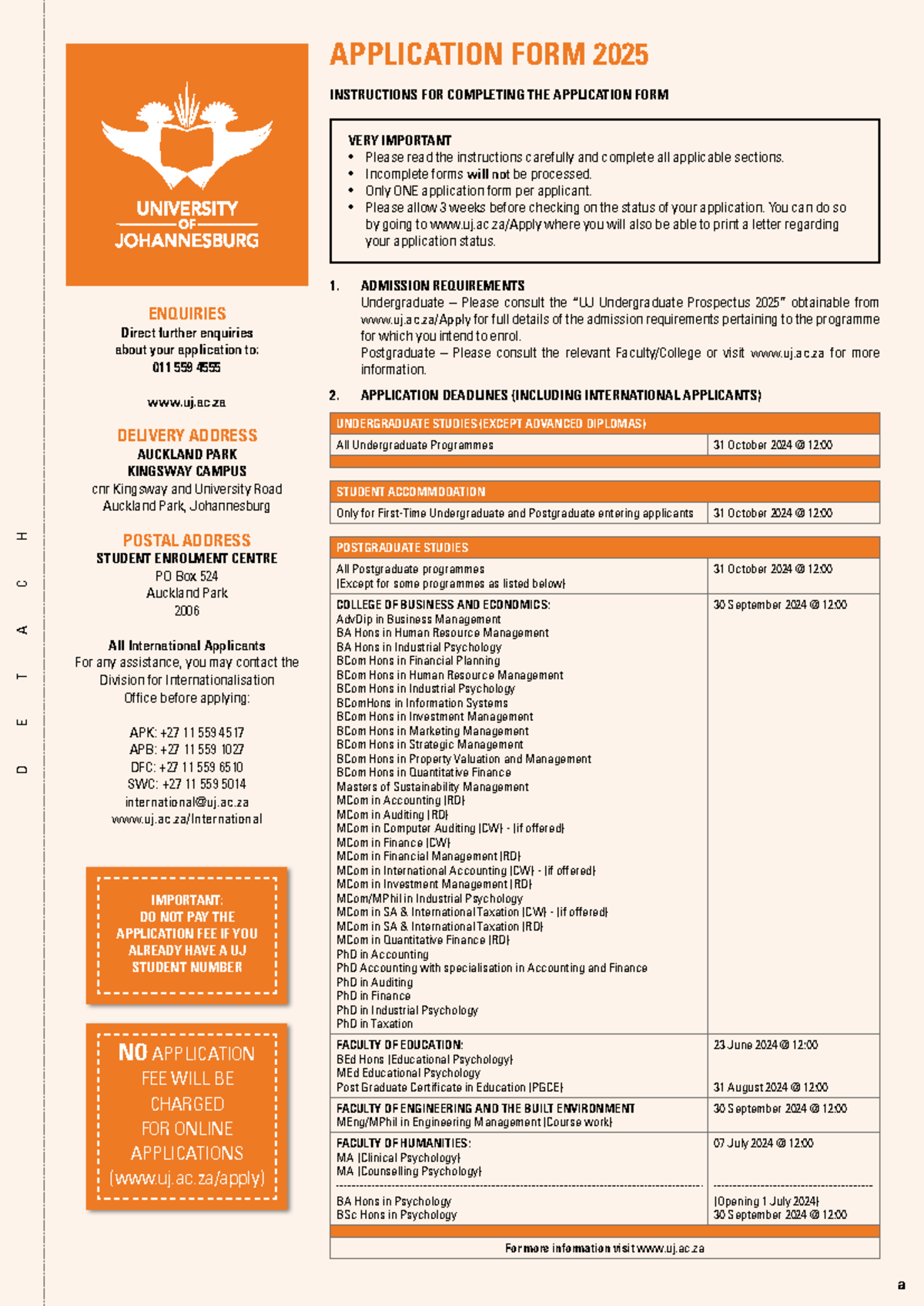 UJ Application Form 2025: Instructions and Important Information - Studocu