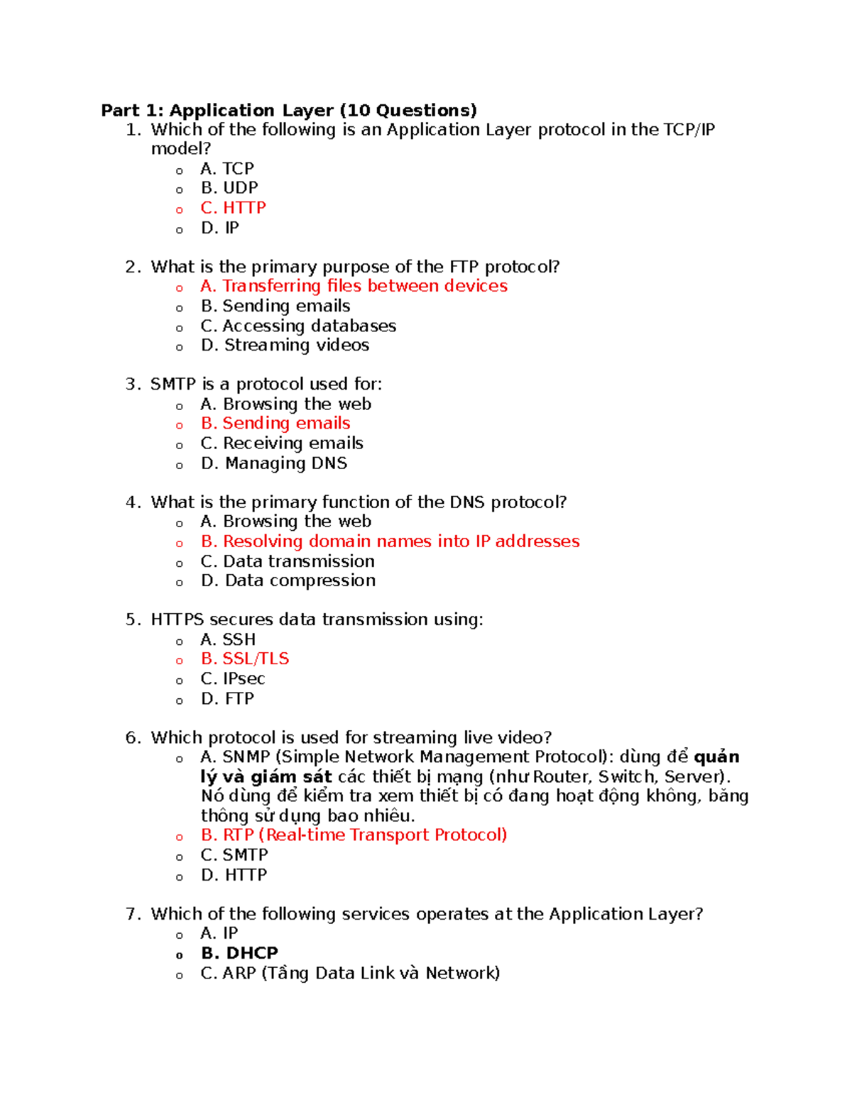 Application Layer Quiz (Part 1) - 10 Questions on Protocols - Studocu