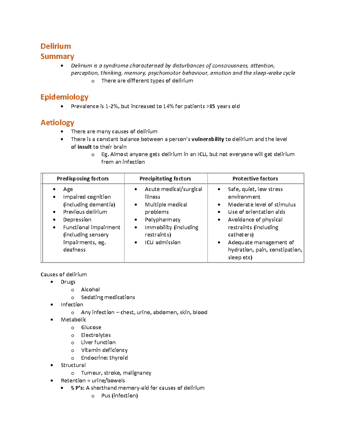 Delirium and Dementia Overview: Key Features and Differences - Studocu