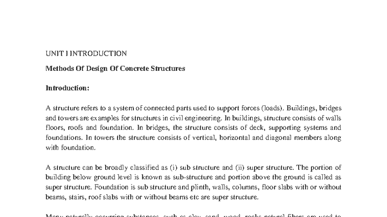 CE3501 Unit I: Introduction to Design of Concrete Structures - Studocu