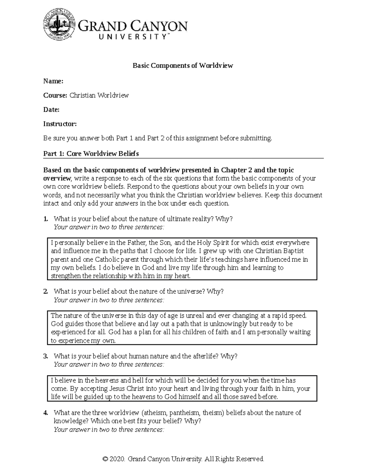 Basic Components Of Worldview - Basic Components of Worldview Name ...