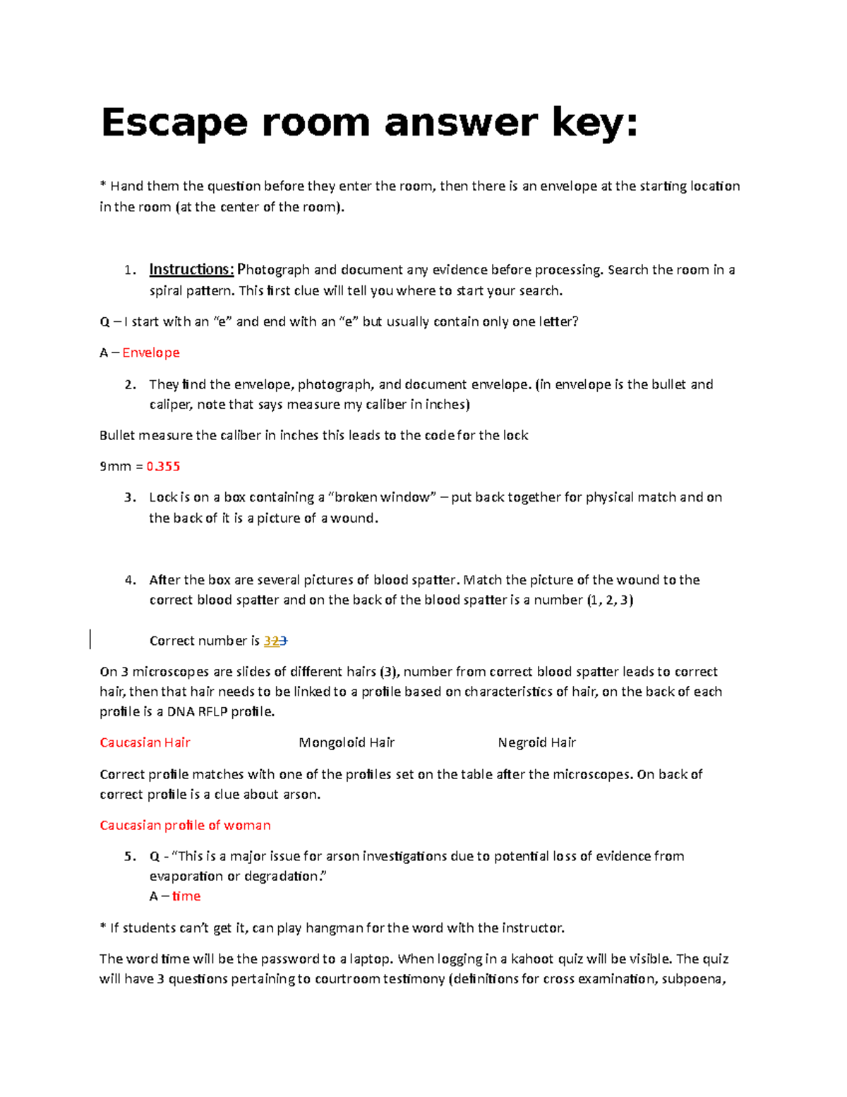 Escape Room Answer Key for Educators: Teacher's Guide - Studocu