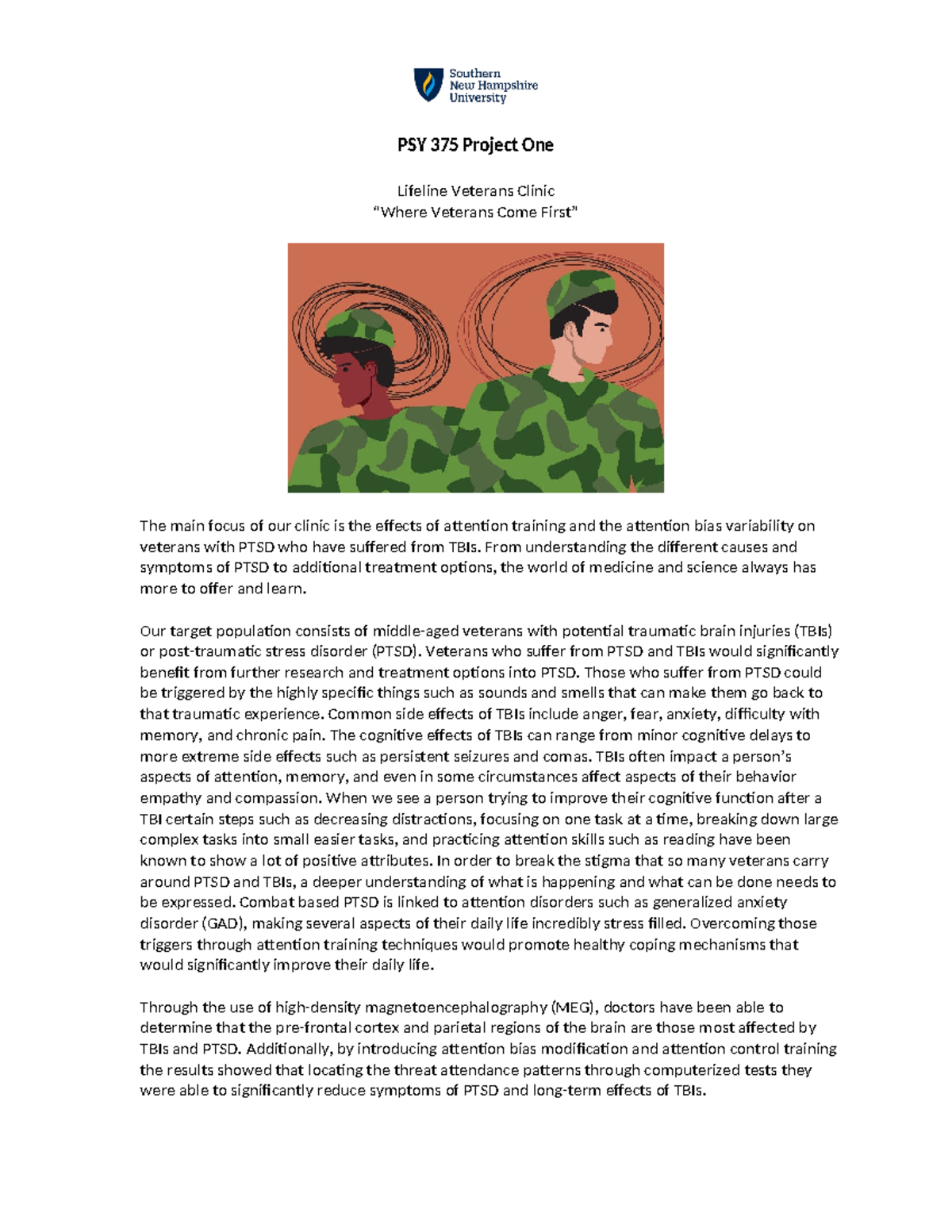 PSY 375 Project One: Effects of Attention Training on Veterans with ...