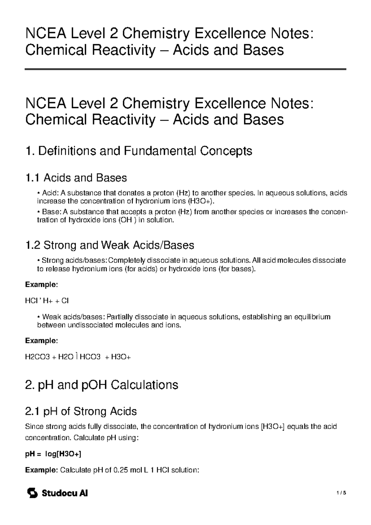 NCEA Level 2 Chemistry Final Exam Notes: Acids and Bases Concepts - Studocu