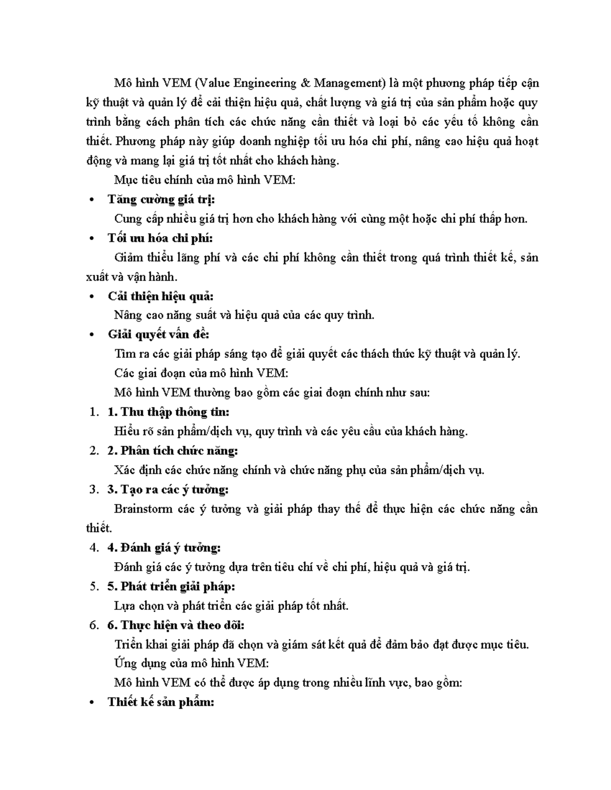 Mô hình VEM (Value Engineering Management) trong Đánh Giá Doanh Nghiệp - Studocu