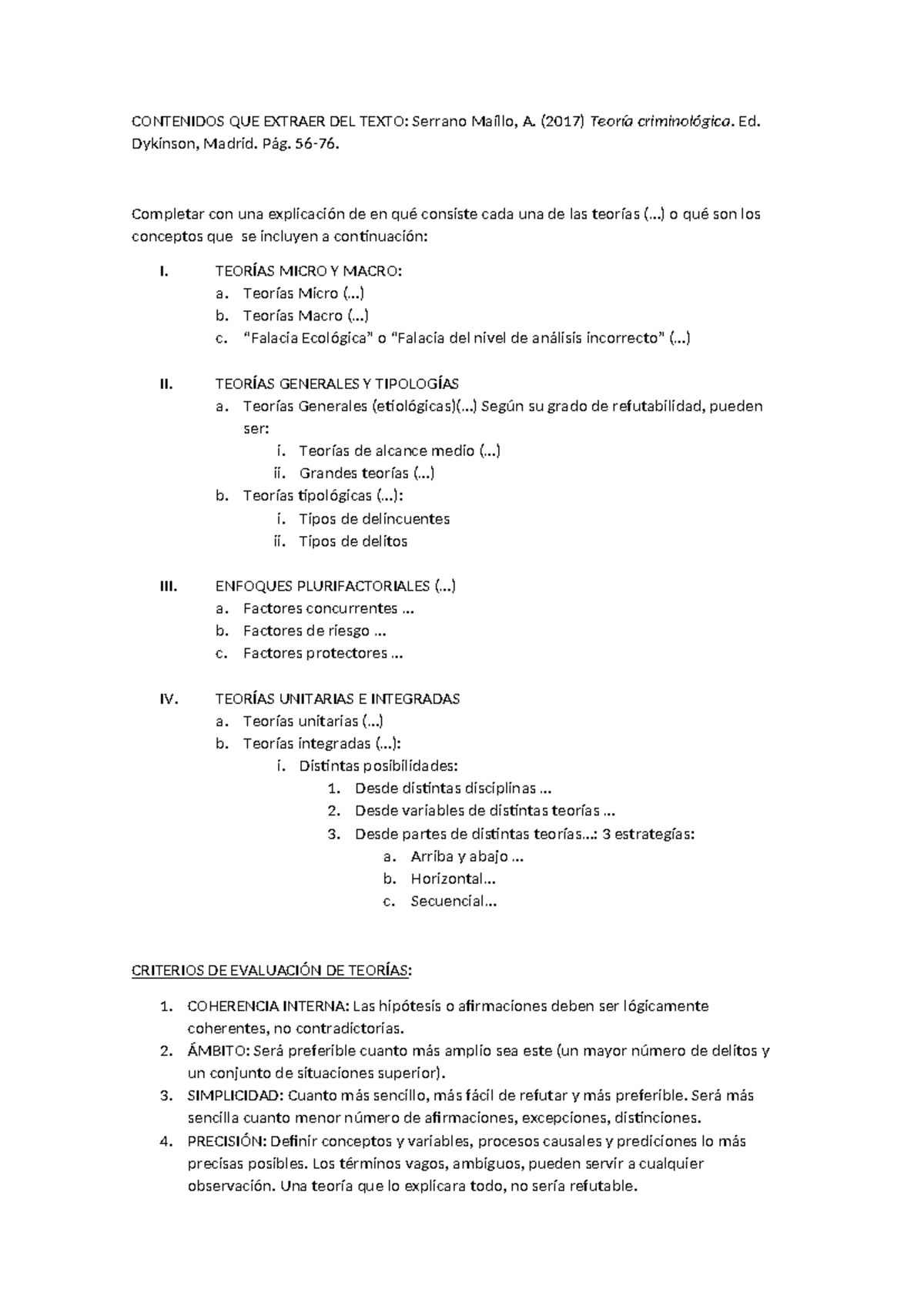 Esquema lectura teorías - CONTENIDOS QUE EXTRAER DEL TEXTO: Serrano ...