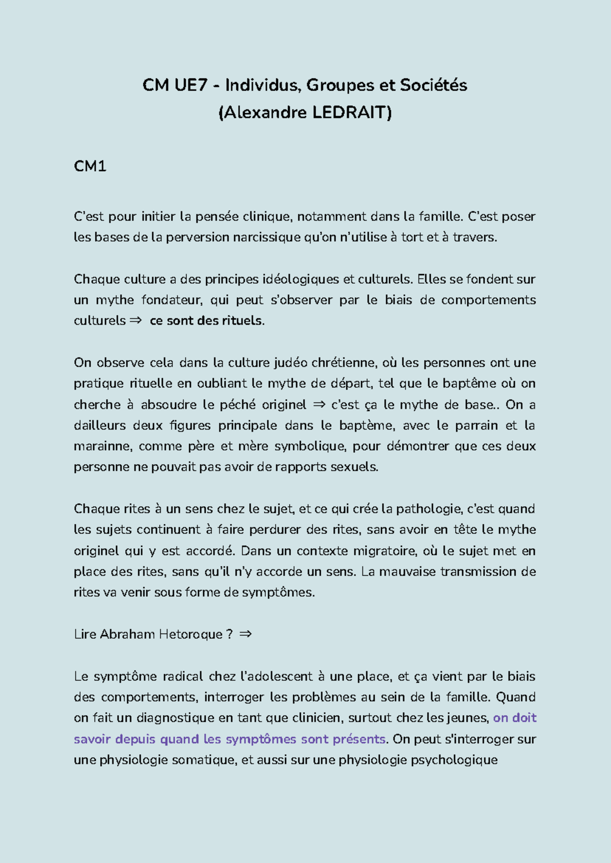 CM UE7 - Ledrait Alexandre -2 - CM UE7 - Individus, Groupes et Sociétés ...