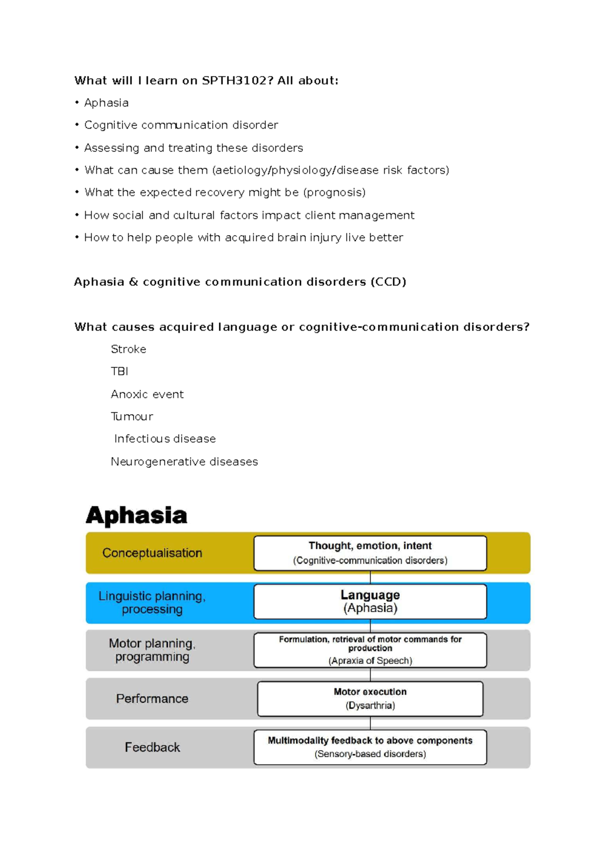 SPTH3102 Week 1 Notes: Understanding Aphasia and CCD - Studocu