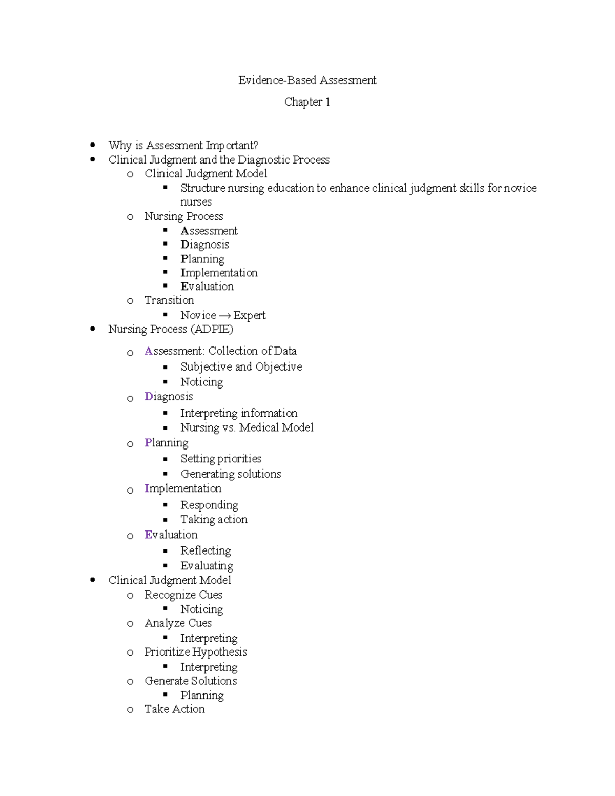 NUR 101: Evidence-Based Assessment & Clinical Judgment Skills - Studocu