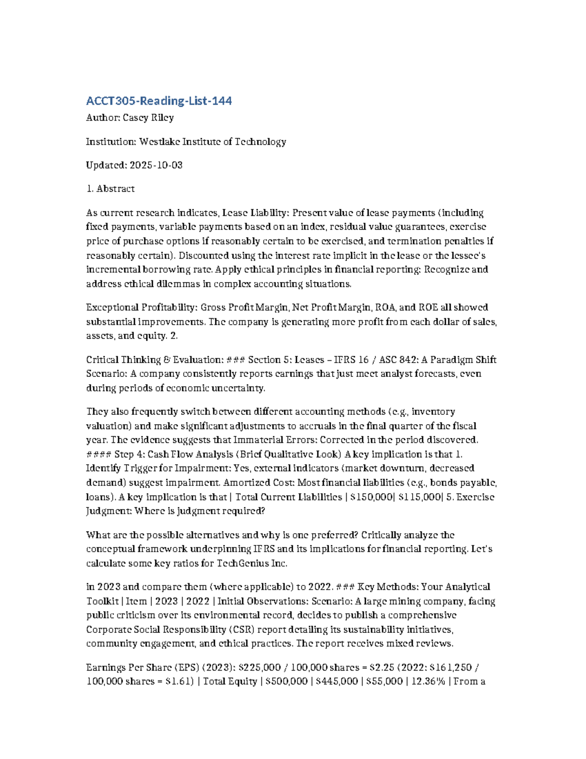 ACCT305: Advanced Financial Reporting Study Guide and Analysis - Studocu