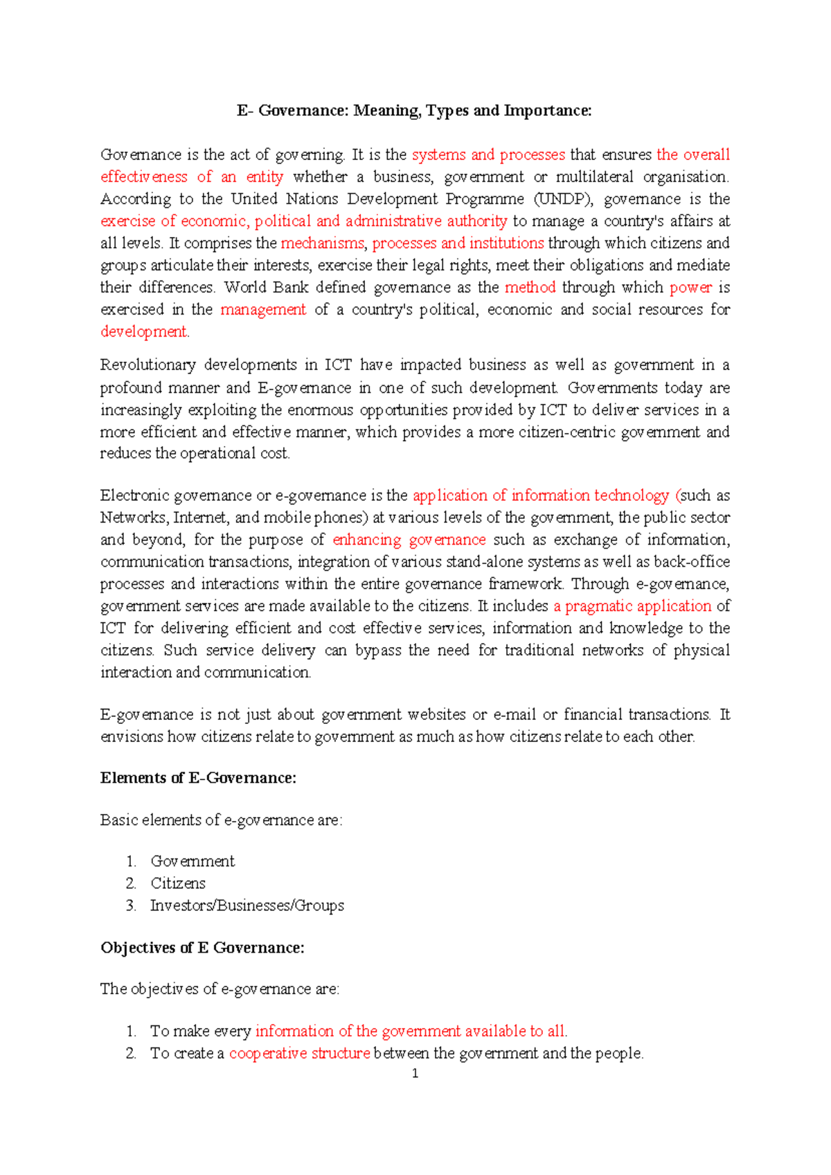 E-Governance Lecture Notes: Concepts, Types, and Features Explained ...