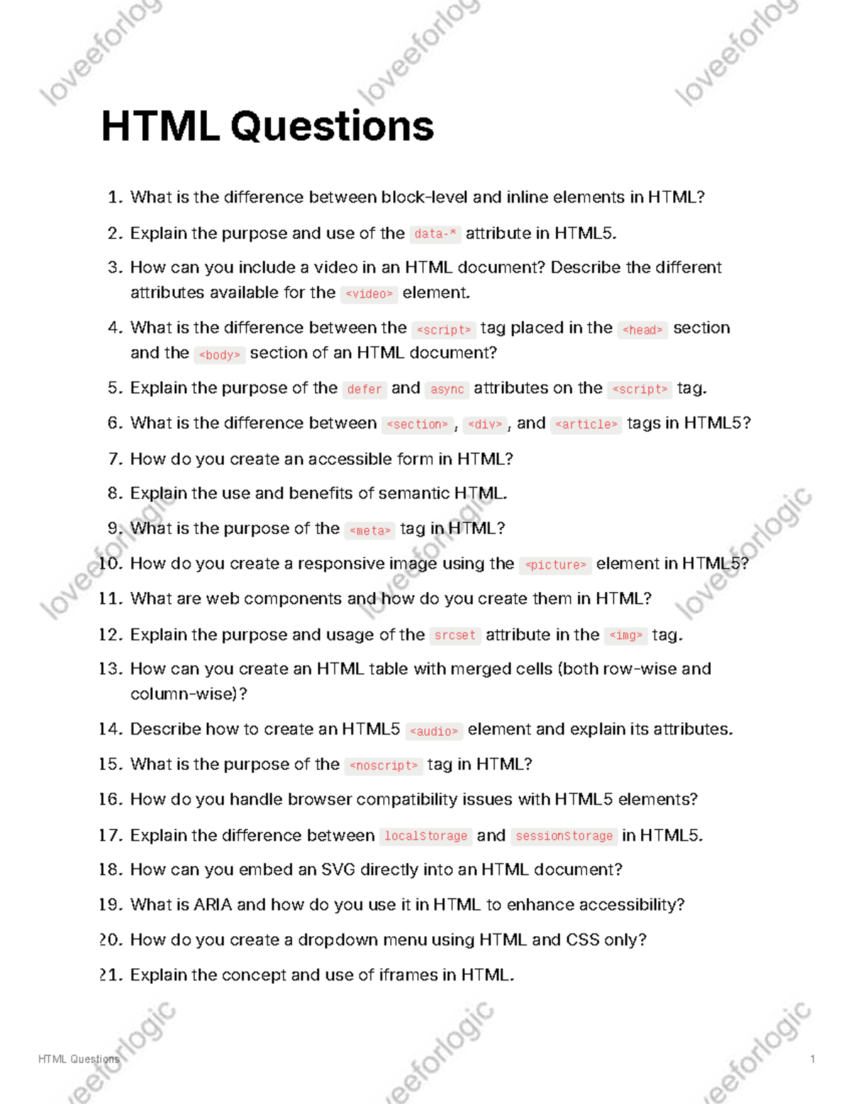 HTML Questions Final Exam: Key Concepts and Techniques in HTML5 - Studocu