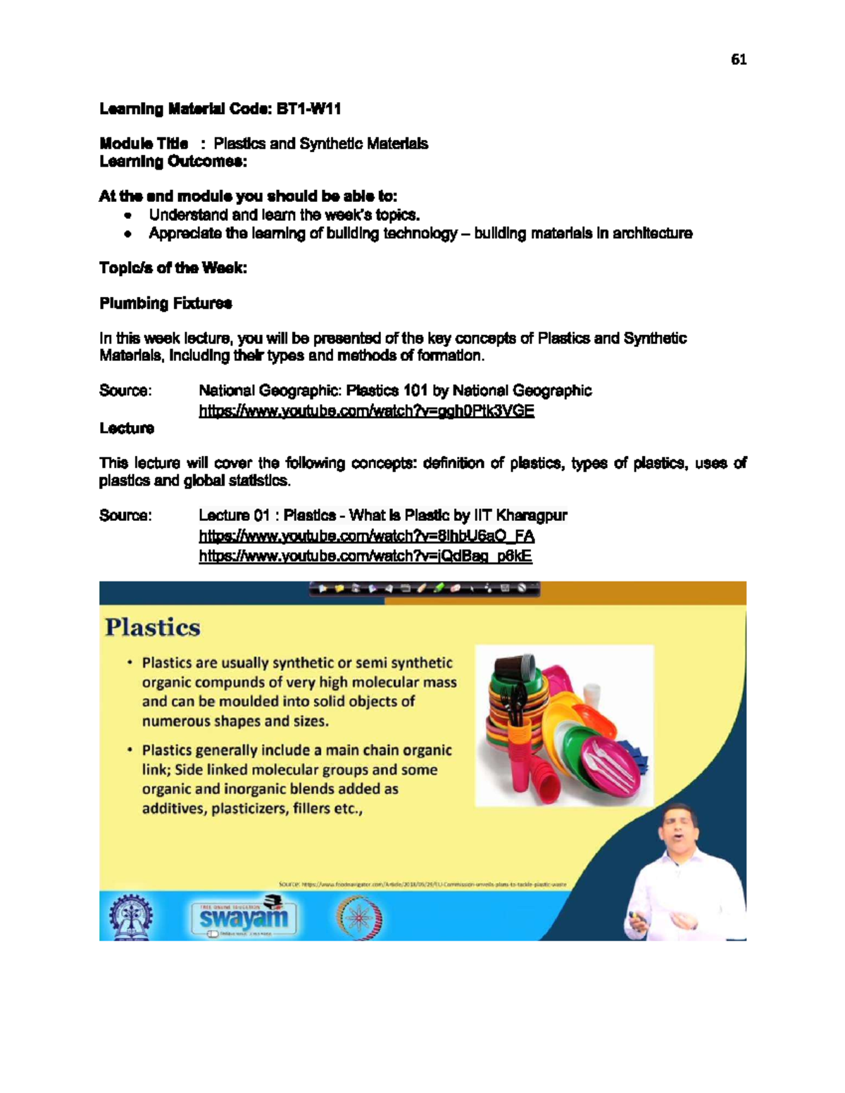 IM Week 11: Plastics and Synthetic Materials Lecture Notes - Studocu