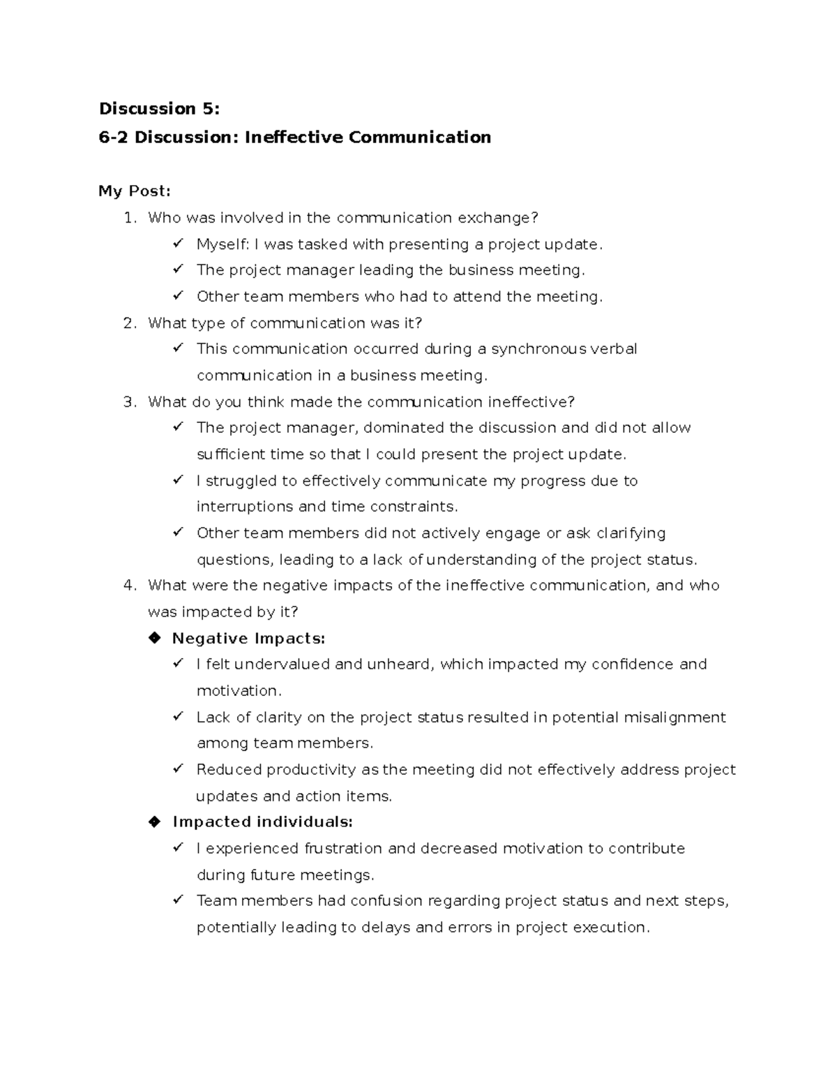6-2 Discussion - Ineffective communication - Discussion 5: 6-2 ...