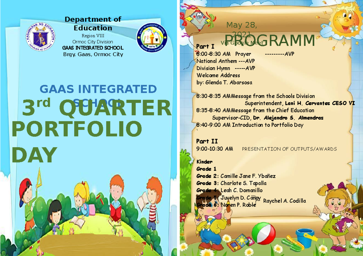 GAAS Integrated School - 3rd Quarter Portfolio Day Program Sample - Studocu