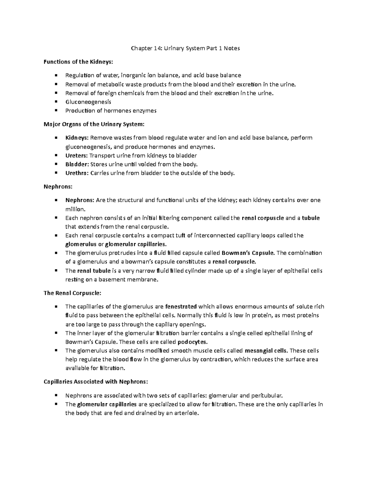 Chapter 14 Urinary System Notes Part 1 - Chapter 14: Urinary System ...