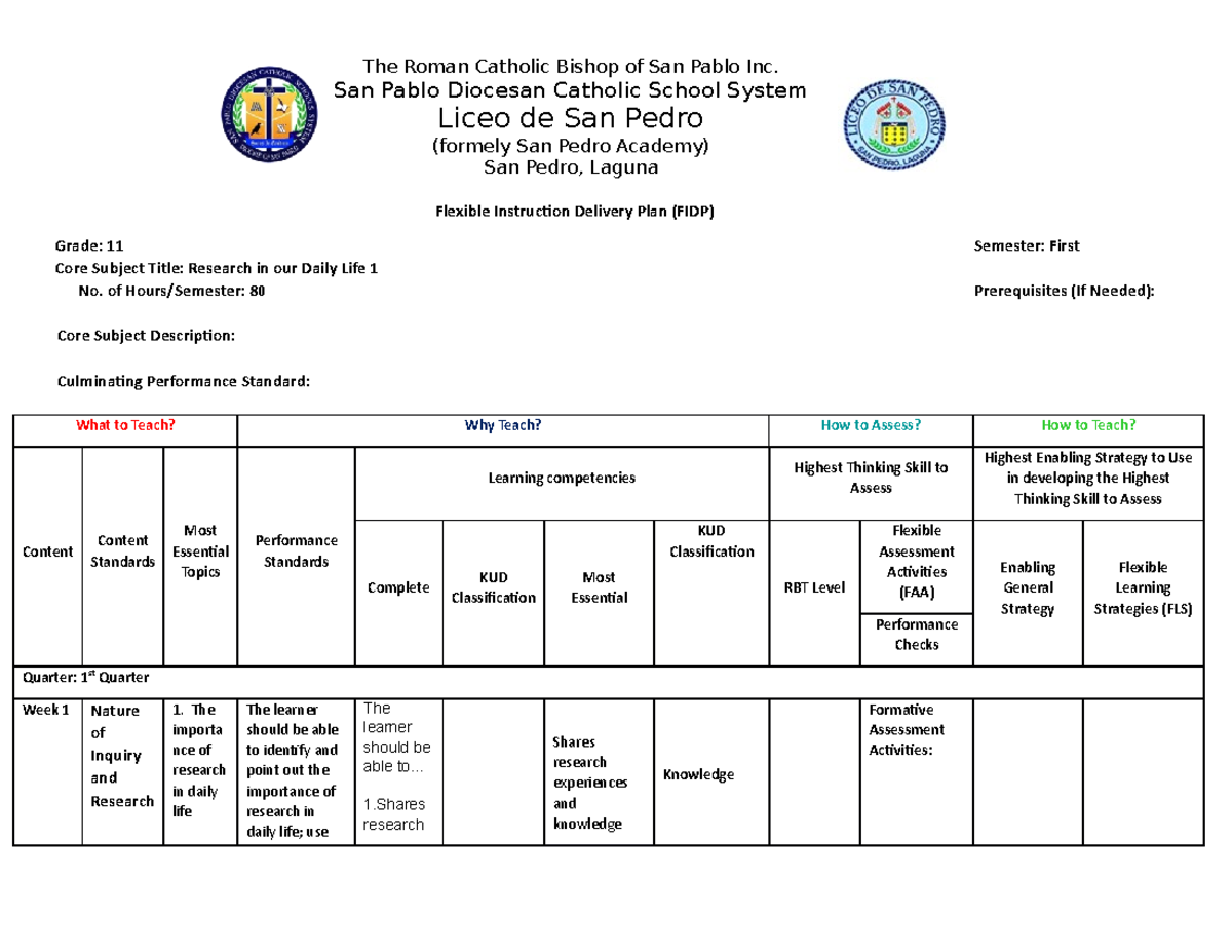 FIDP-PR1 - Flexible Instruction Delivery Plan for Research Grade 11 ...
