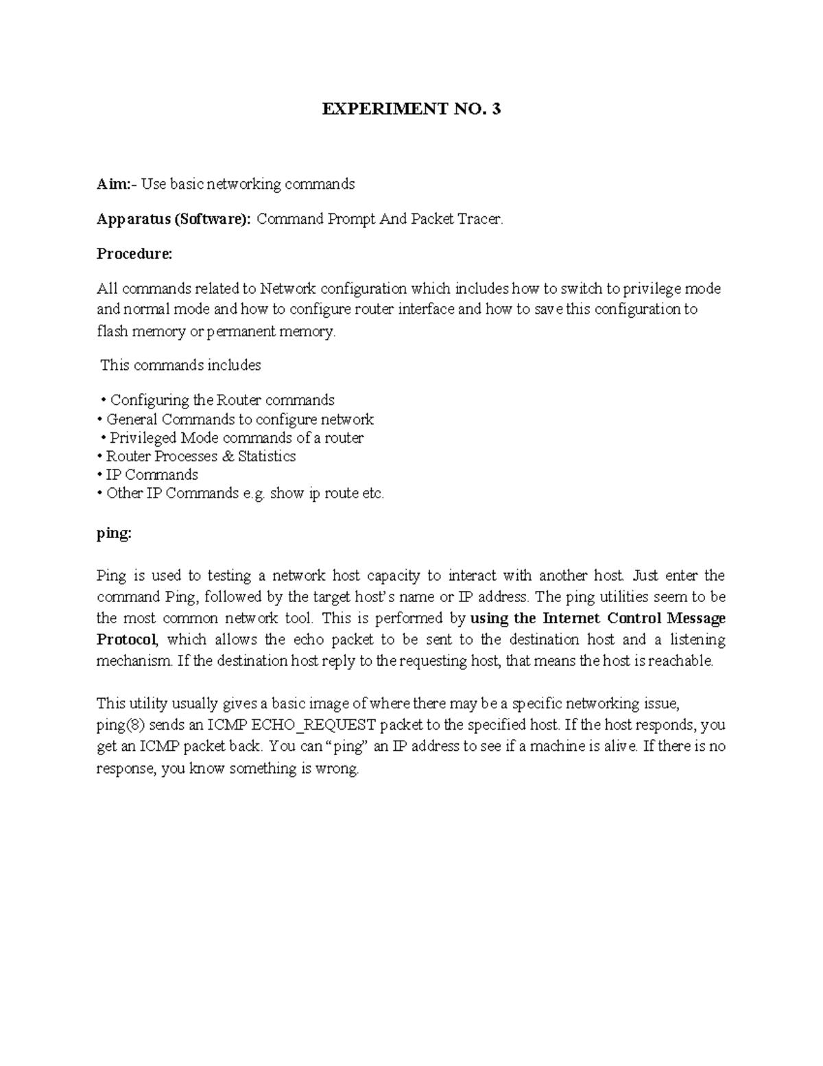 Experiment No 3 Basic Networking Commands Overview Studocu