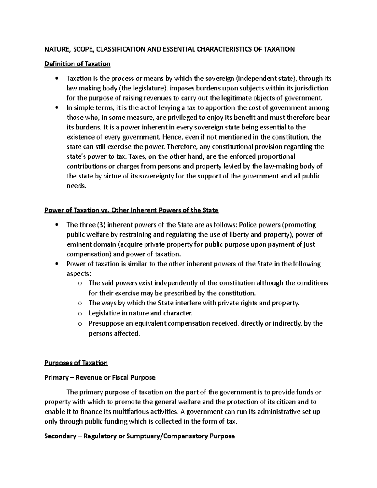 Fundamental Principles of Taxation: Scope, Power, and Theories - Studocu