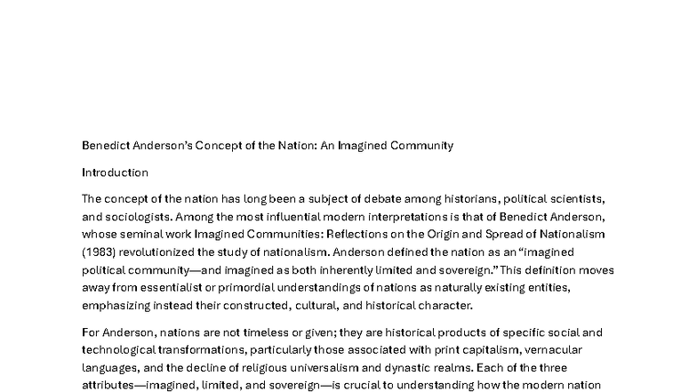 Benedict Anderson's Imagined Communities: Understanding Nationalism ...
