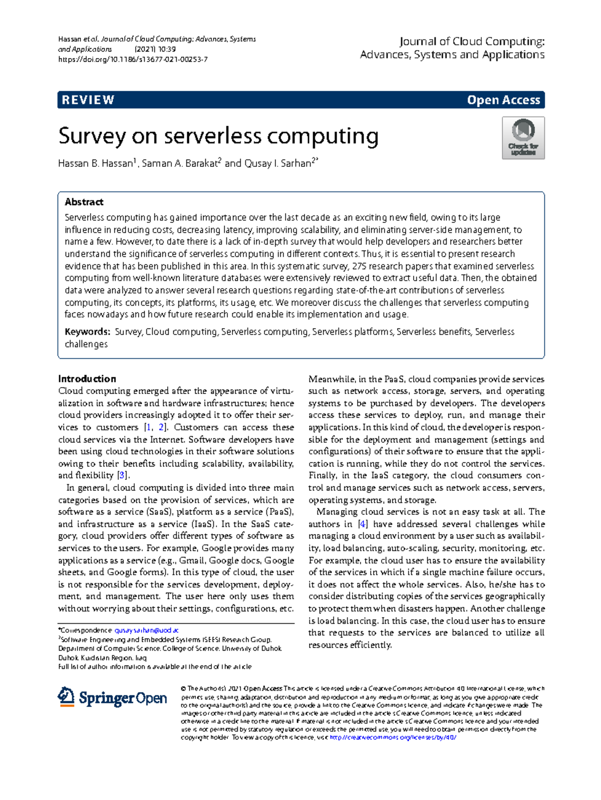 Survey on Serverless Computing: Insights and Challenges (SEES) - Studocu