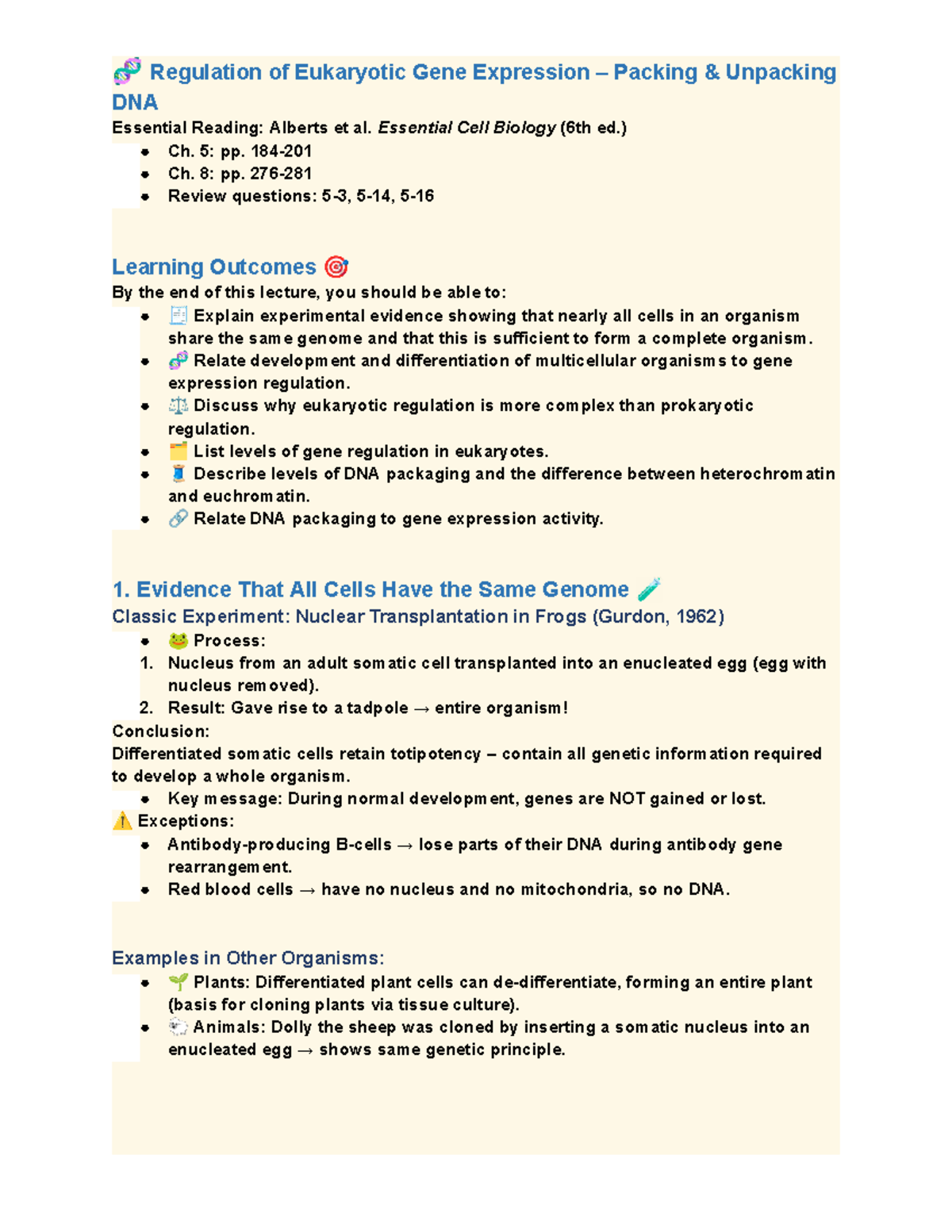 Biology 101: Eukaryotic Gene Expression Regulation Notes - Studocu