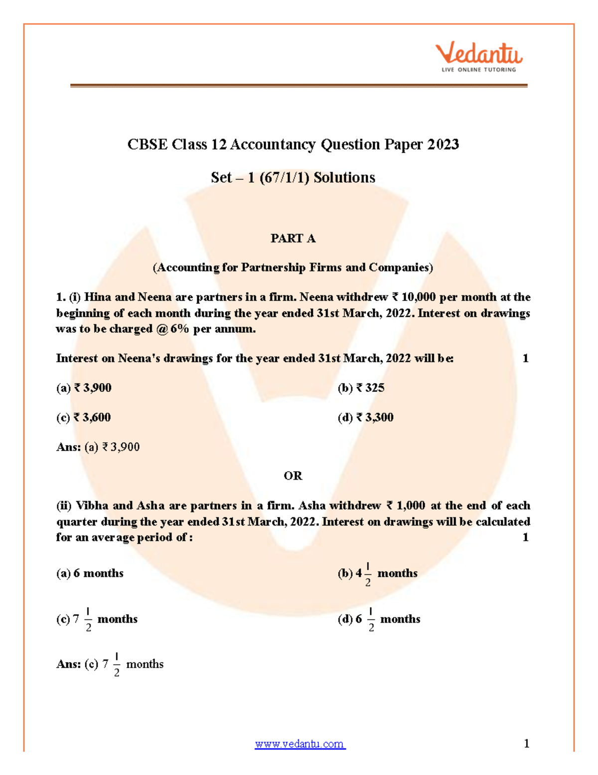 CBSE Class 12 Accountancy Question Paper Set 1 (67/1/1) 2024 Solutions - Studocu