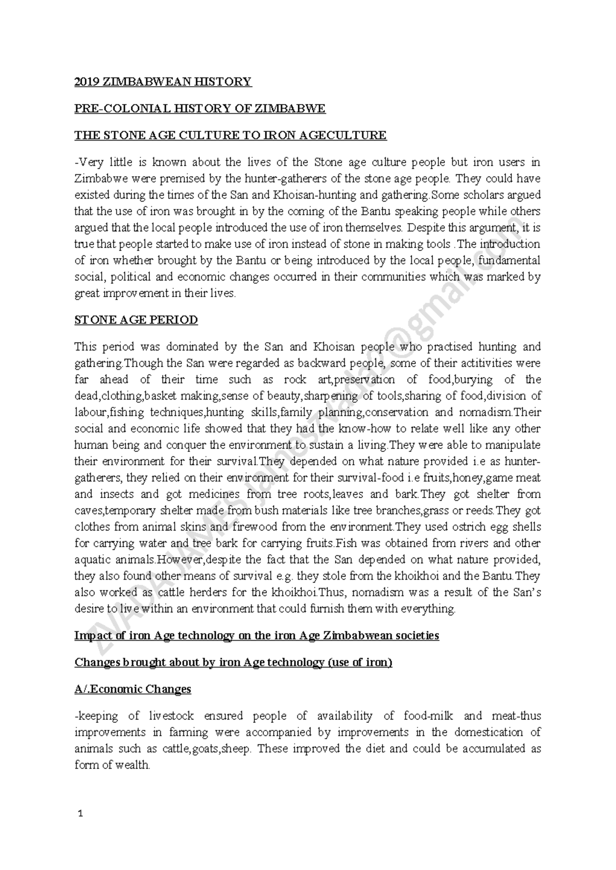 Pre-Colonial Zimbabwean History (2019): Stone Age to Rozvi State - Studocu