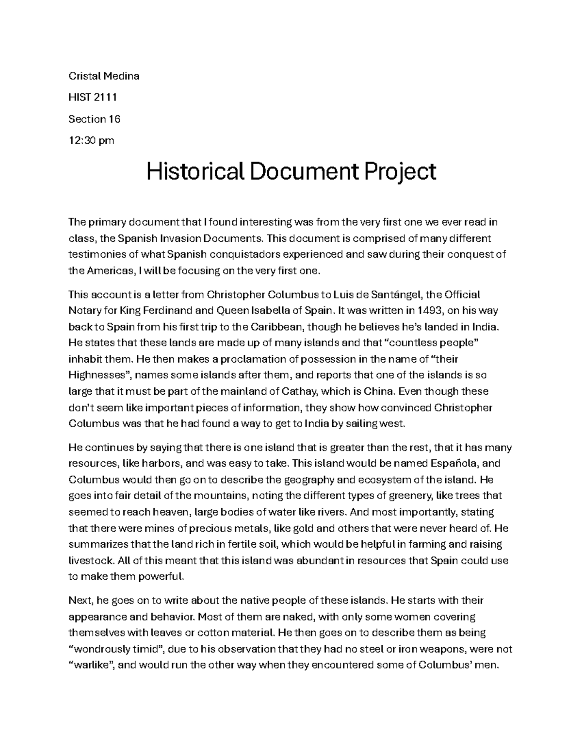 HIST 16: Columbus' Letter on the Spanish Invasion of the Americas - Studocu