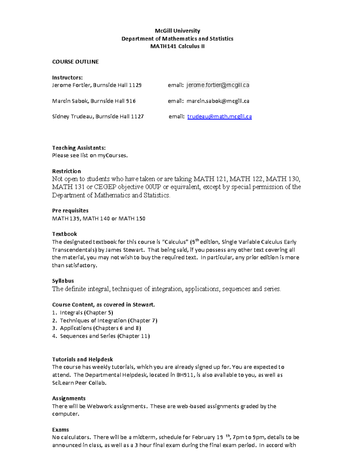 Syllabus for MATH 141: Calculus II - 2026 Edition - Studocu