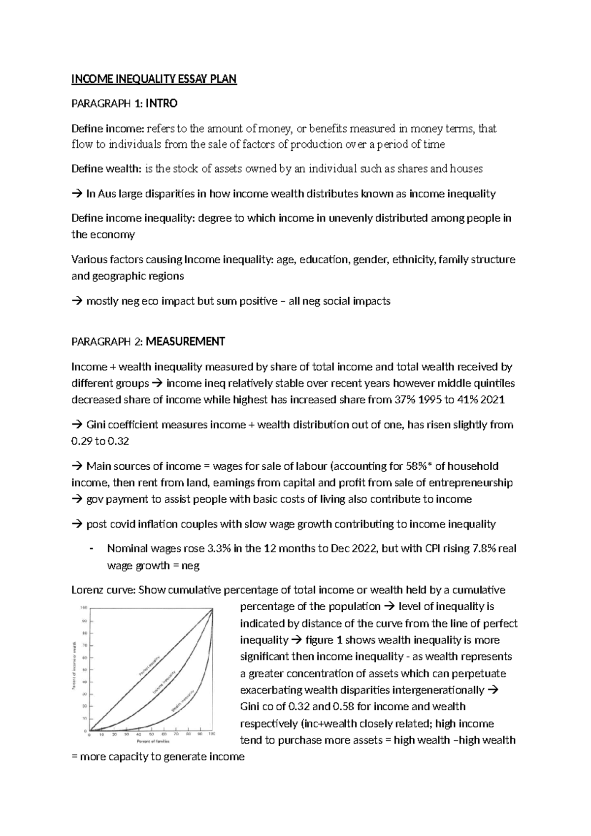 INCOME INEQUALITY ESSAY PLAN: KEY FACTORS & IMPACTS - Studocu