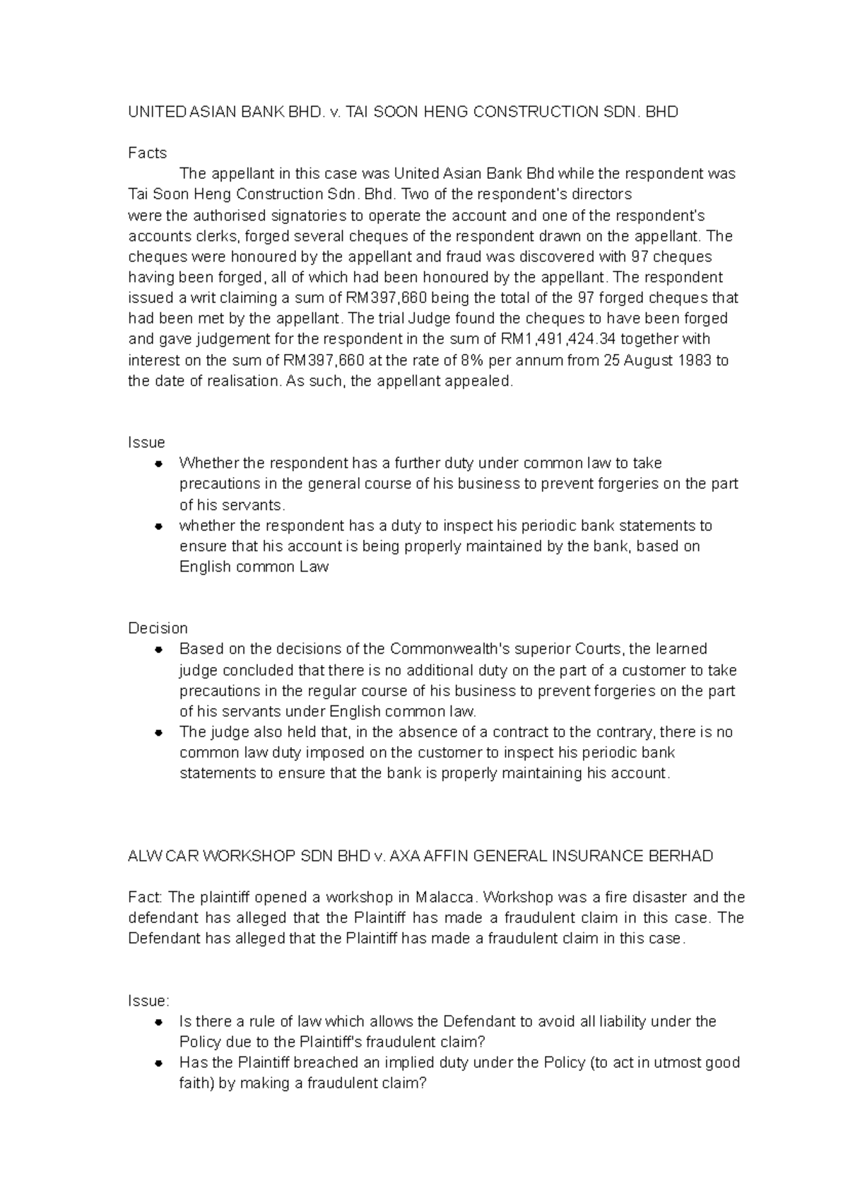 Legal Case Study: United Asian Bank Bhd v. Tai Soon Heng Const & ALW ...
