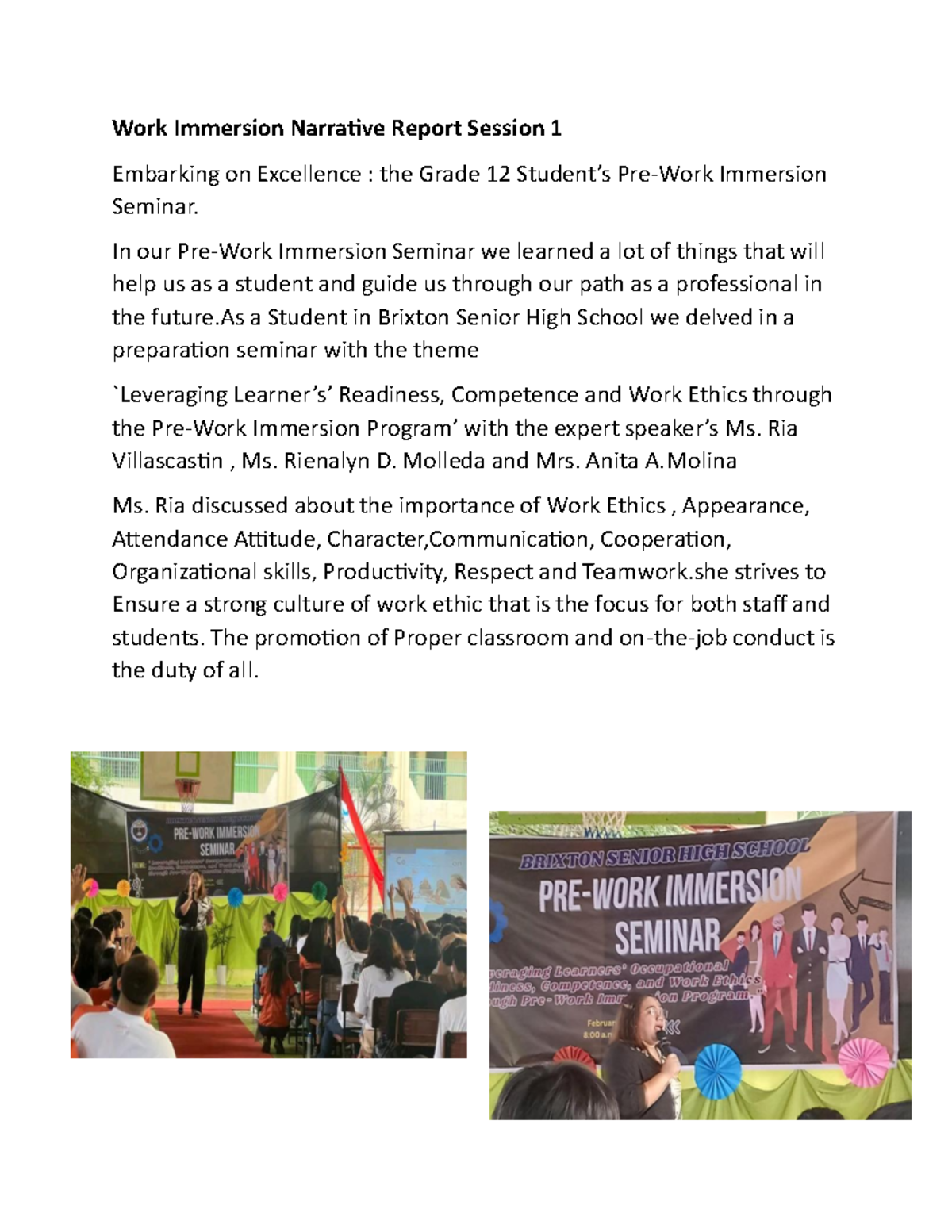 Session-13 - asdfghjkl;' - Work Immersion Narrative Report Session 1 ...