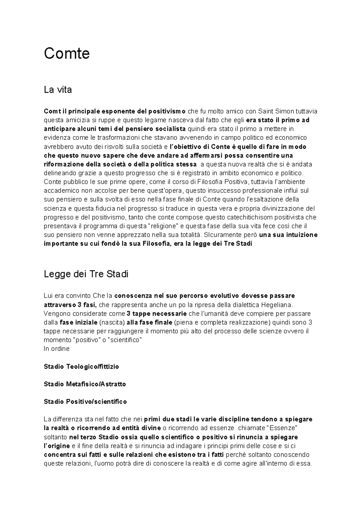 Comt - La vita Legge dei Tre Stadi Figura del Genio - Comte La vita ...