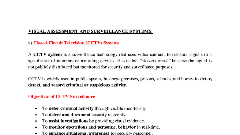 Visual Surveillance: Types of CCTV, Benefits & Components - Studocu