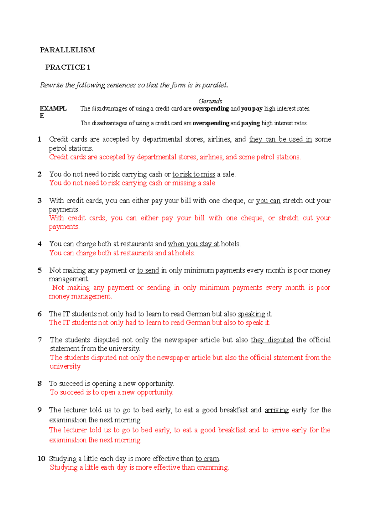 Parallelism Answers 02 - PARALLELISM PRACTICE 1 Rewrite the following ...