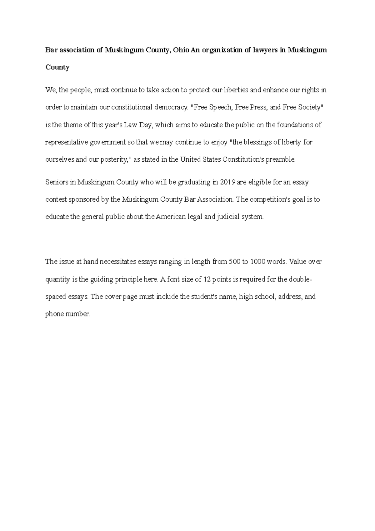 D3 - Law Day Essay Contest Overview for Muskingum County Students - Studocu