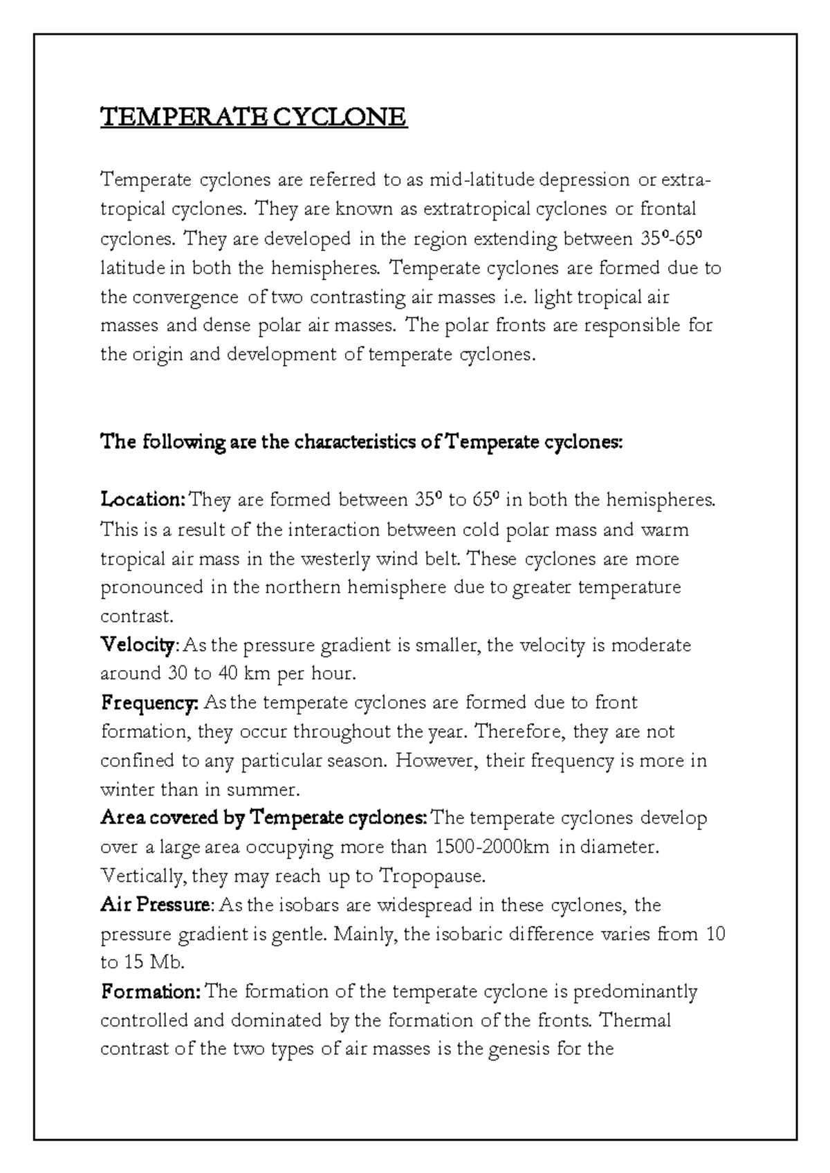 Understanding Cyclones: Temperate & Tropical Features (GEOG 101) - Studocu