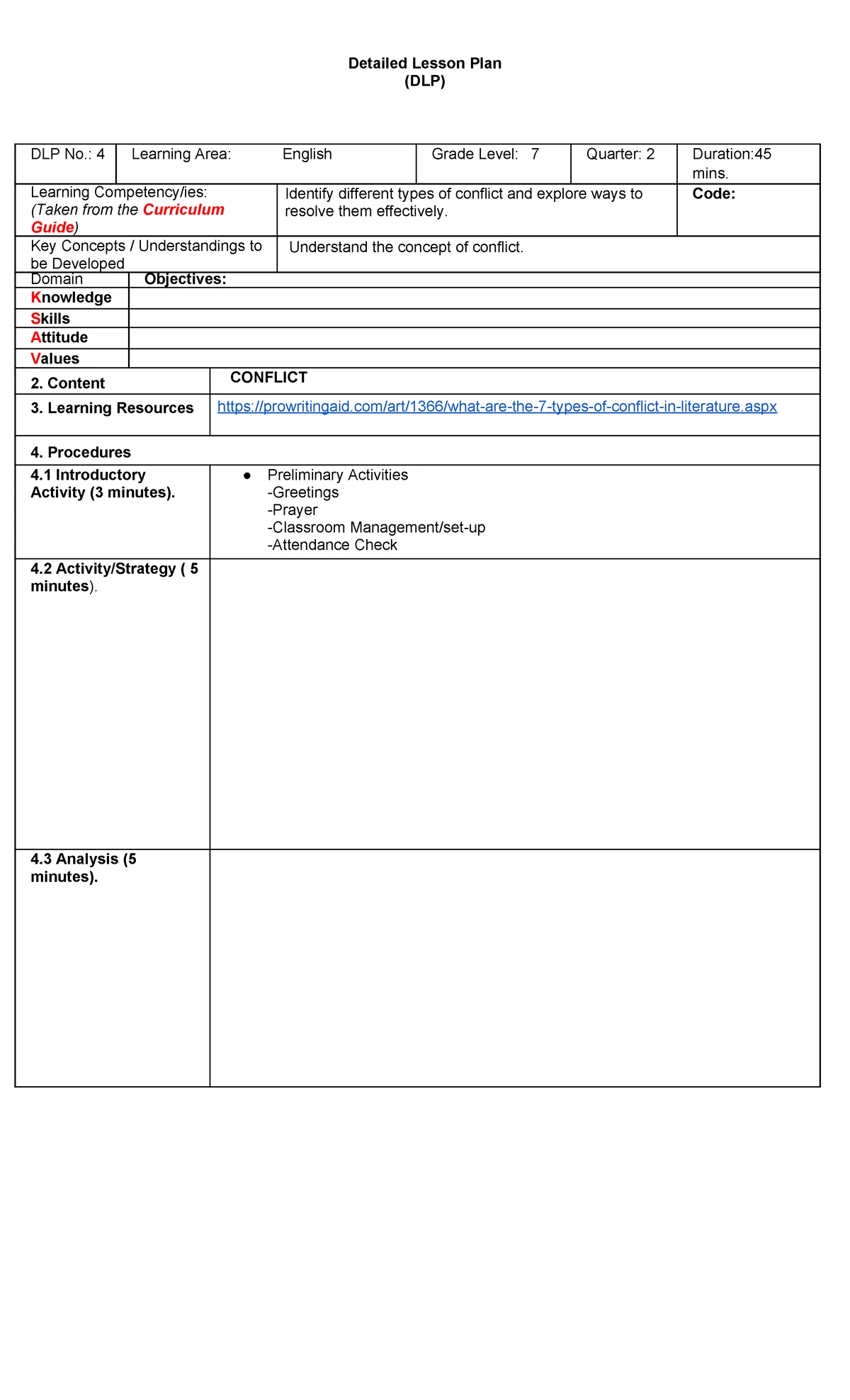 Lesson Plan for demo - Sample Detailed Lesson Plan in English for ...