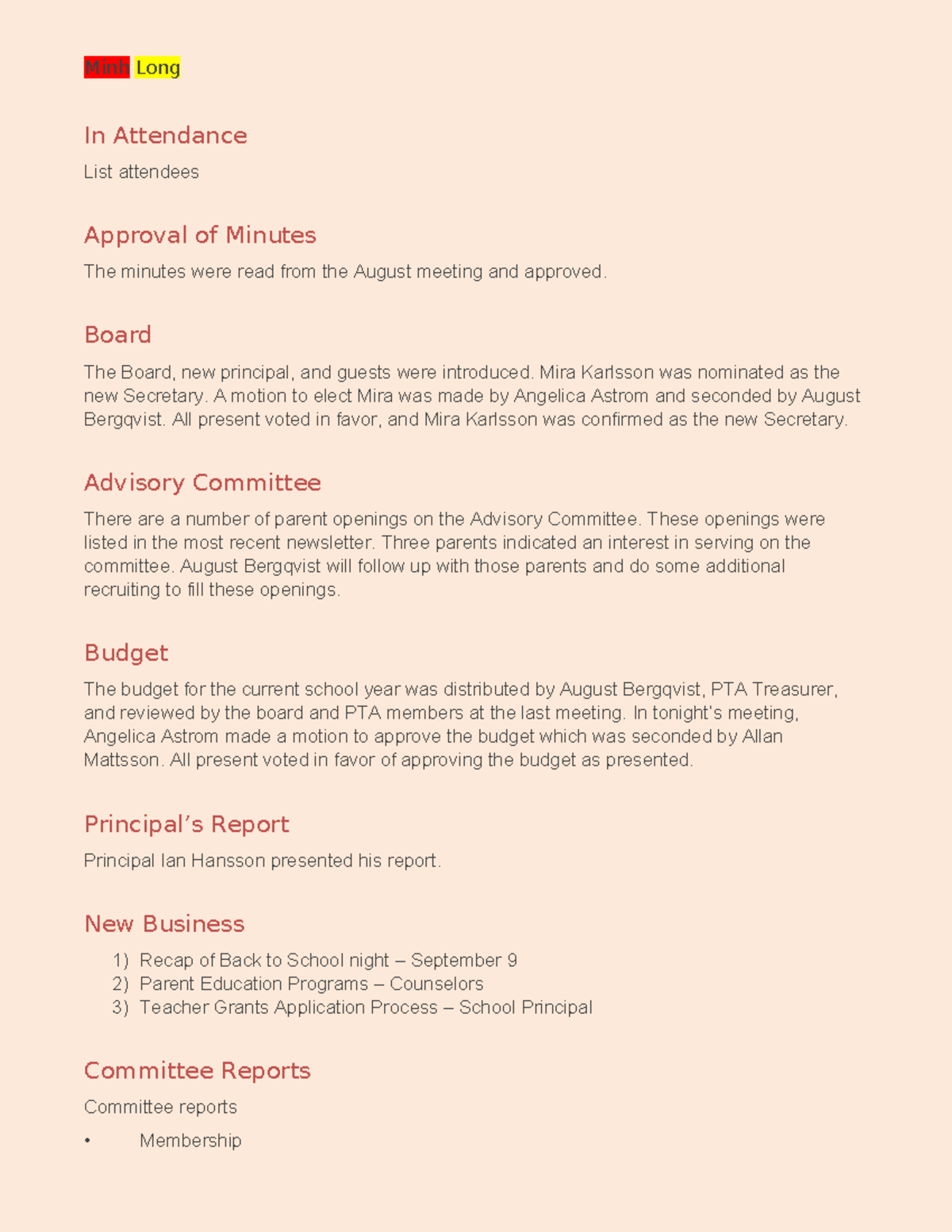 Project 5 - Meeting Minutes and Attendance Approval - Studocu