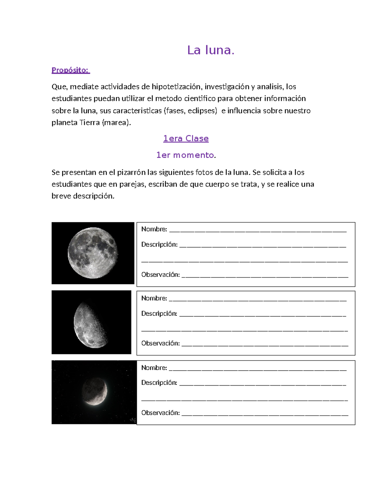 La Luna: Secuencia Didáctica sobre sus Fases y Eclipses - Studocu