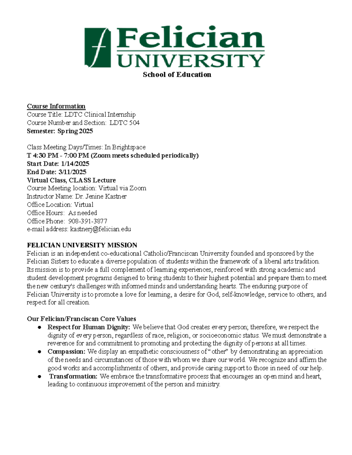 LDTC 504 Clinical Internship Overview - Spring 2025 - Studocu