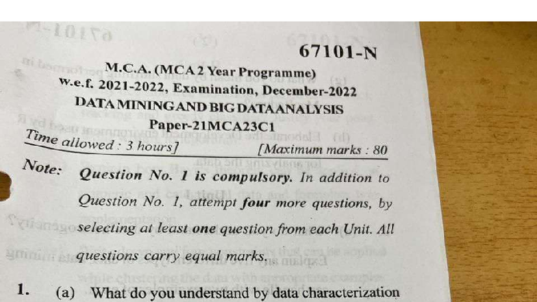 DM&BD 2022 MDU Exam Paper: Data Mining & Big Data Analysis - Studocu