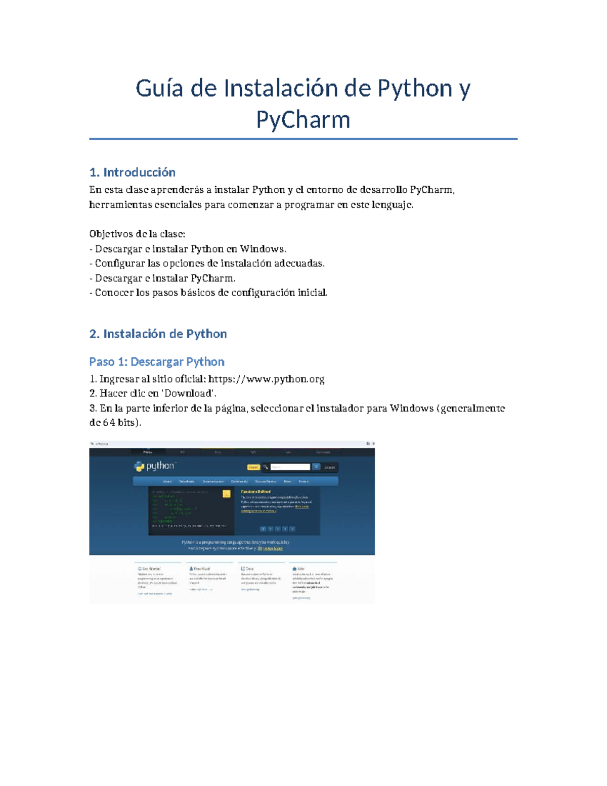 Guía de Instalación de Python y PyCharm - Curso de Programación - Studocu