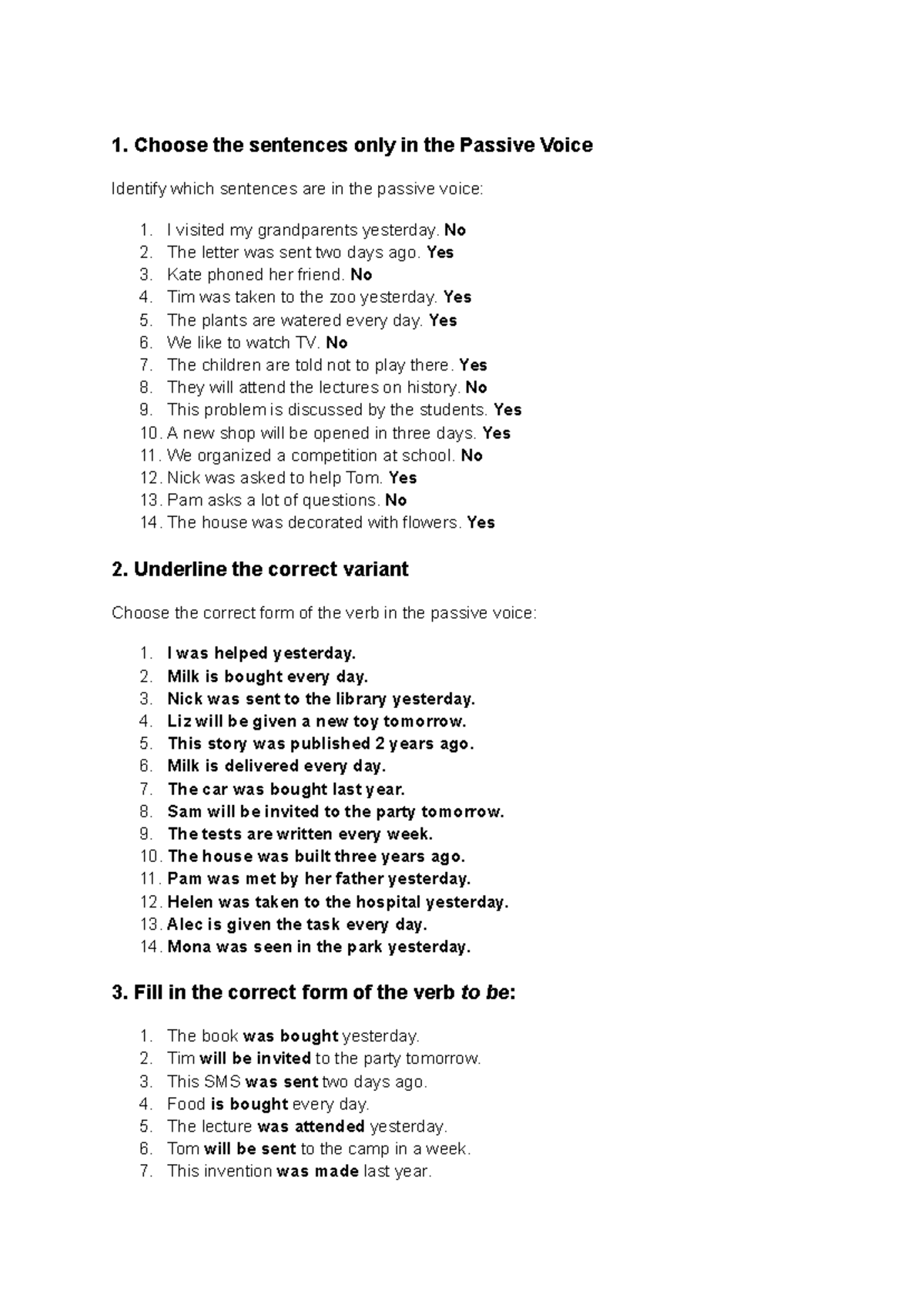 Pasive voice workship - inglés - 1. Choose the sentences only in the ...