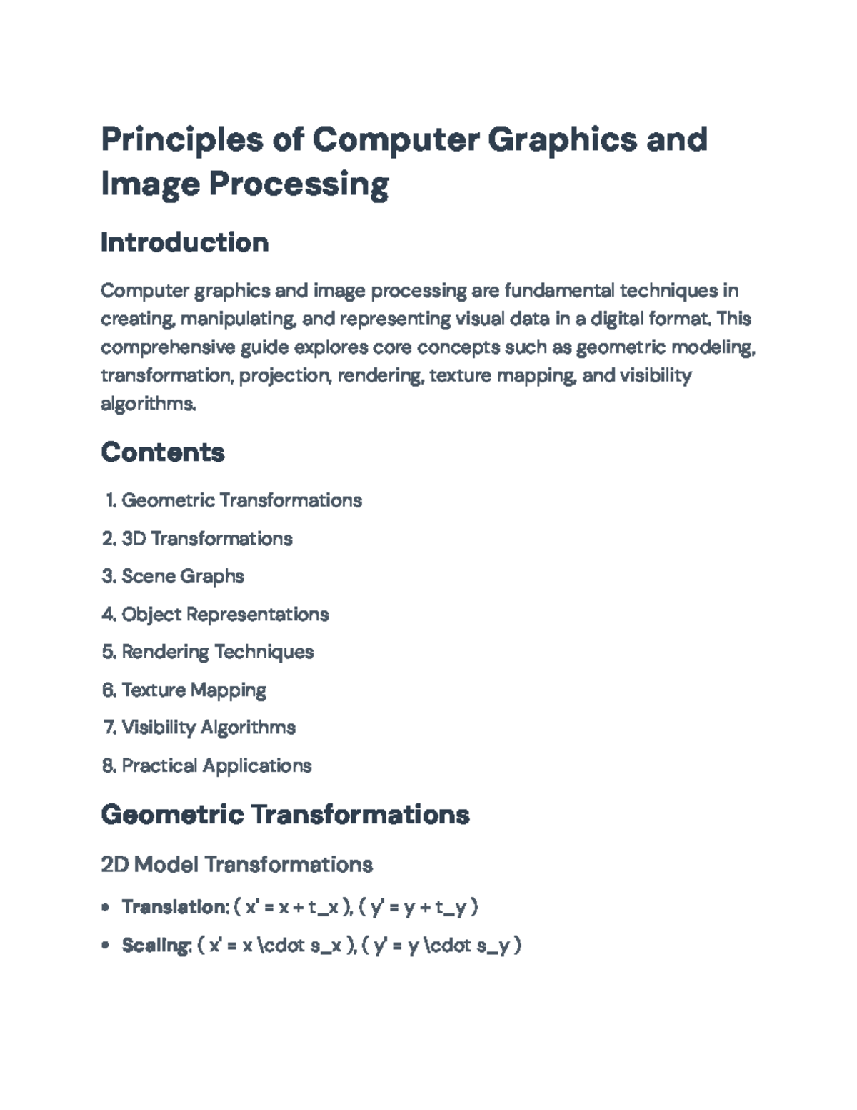 Principles of Computer Graphics and Image Processing - Overview ...