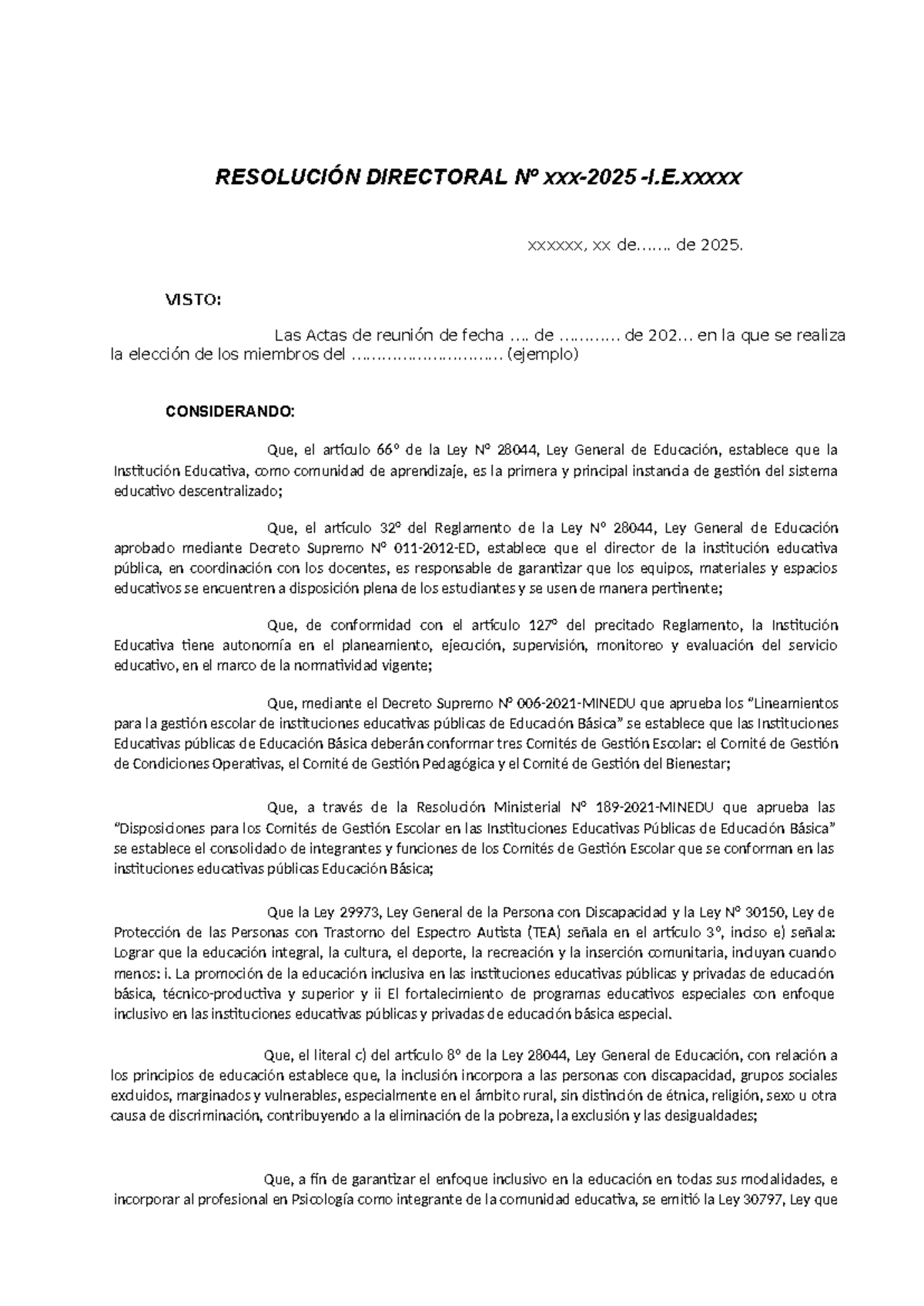 Modelo de Resolución Directoral para SAEI 2025 - Studocu