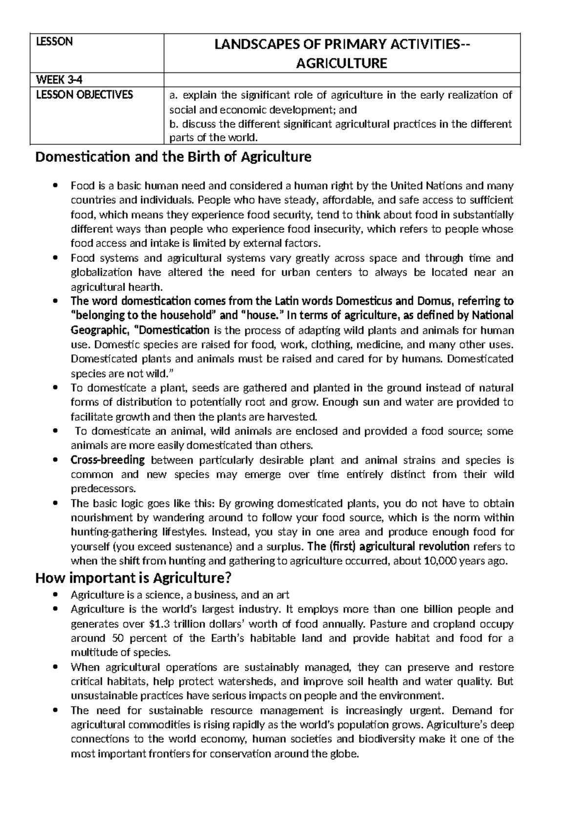 Agriculture Insights: Week 3-4 Lesson on Primary Activity Landscapes ...