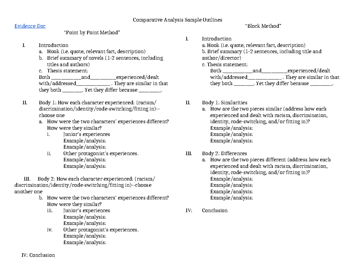 Comparative Analysis Outlines for Evidence Doc - Studocu